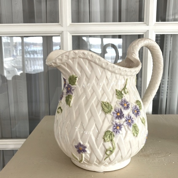 Accents | Nwt Decorative White And Purple Ceramic Pitcher With Floral ...